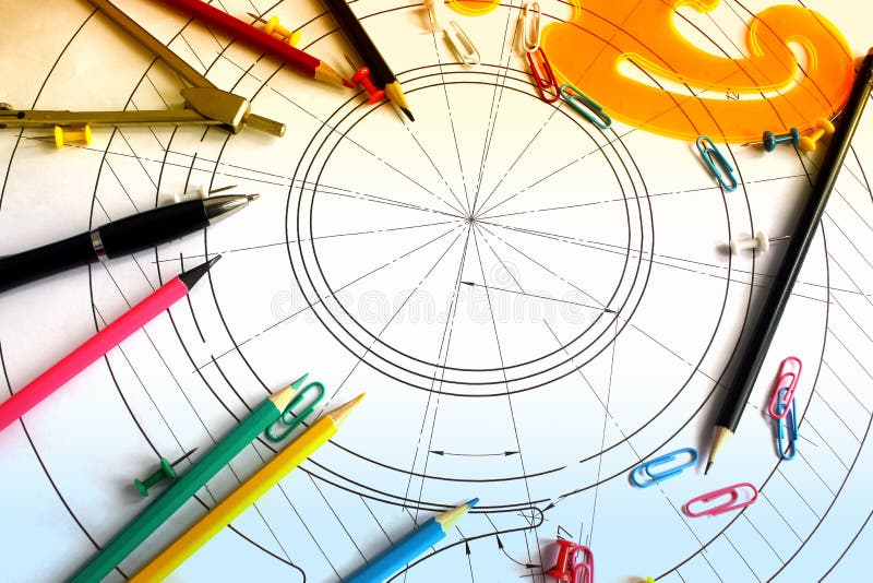 Measuring Tools Scattered in the Drawing, Engineering Work on the ...