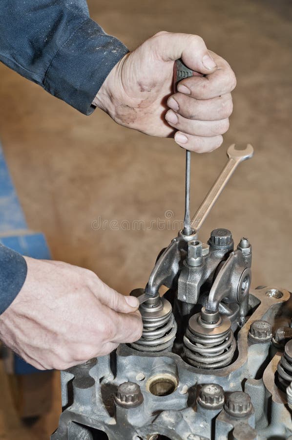 Measuring Valve Clearance with Tappet Feeler Gauge Set Stock Image ...