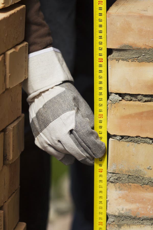 Measuring the Wall during Construction Stock Photo - Image of building ...