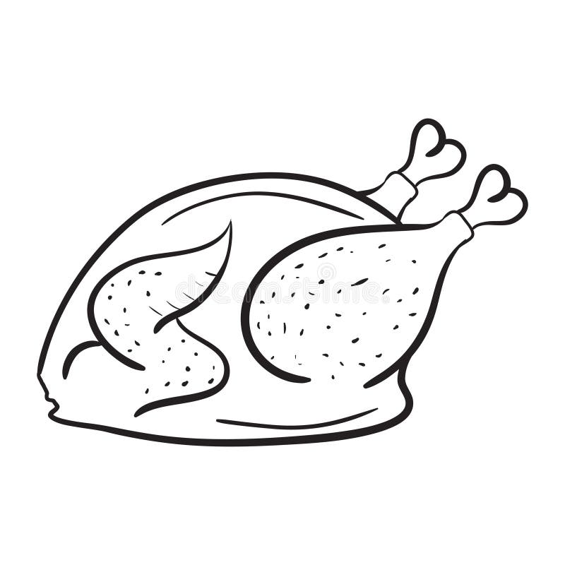 Roasted Chicken with Simple Hand Drawn Sketching Vector Illustration ...