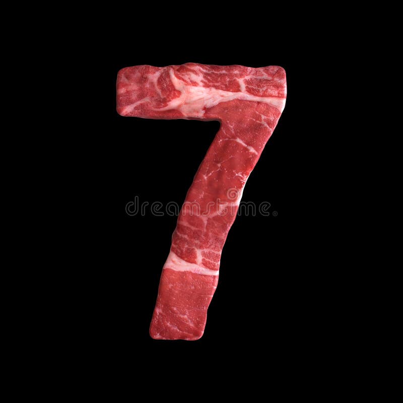 Meat Alphabet on Black Background, Number 7 Stock Illustration ...