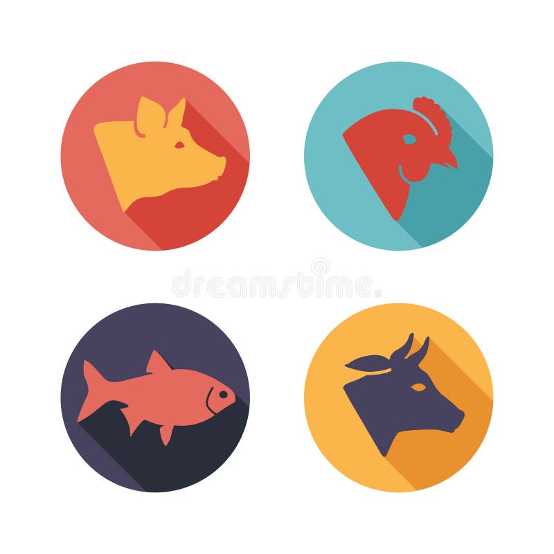 Meat Animals Icons. Flat Style Stock Vector - Illustration of chicken ...