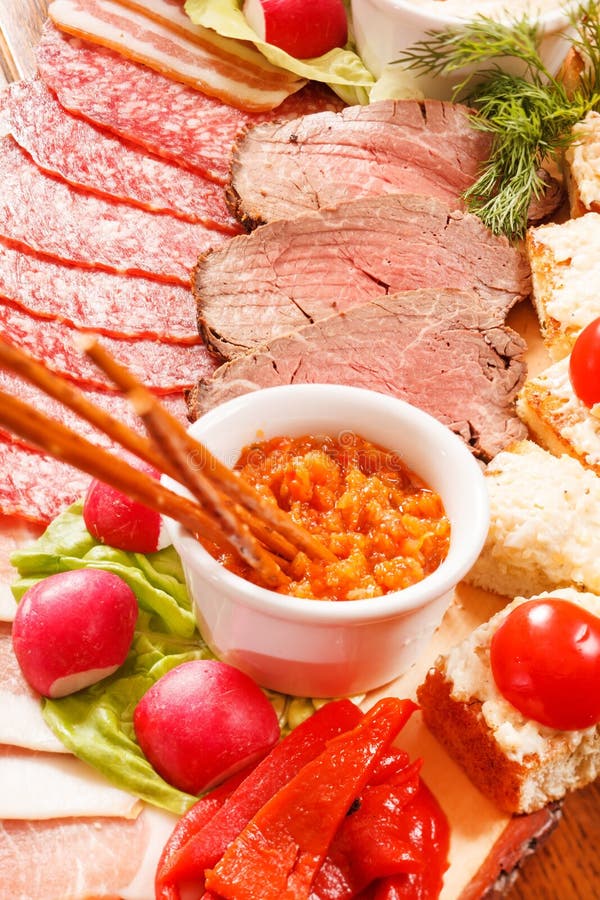 Meat appetizer stock photo. Image of wood, lunch, prosciutto - 28673792