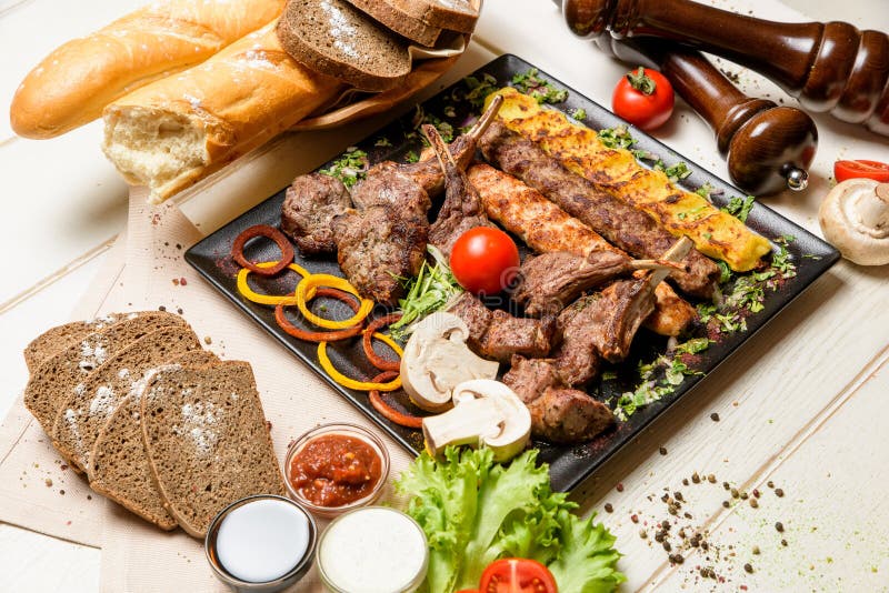 Meat assortment on a pan stock image. Image of delicious - 91535569