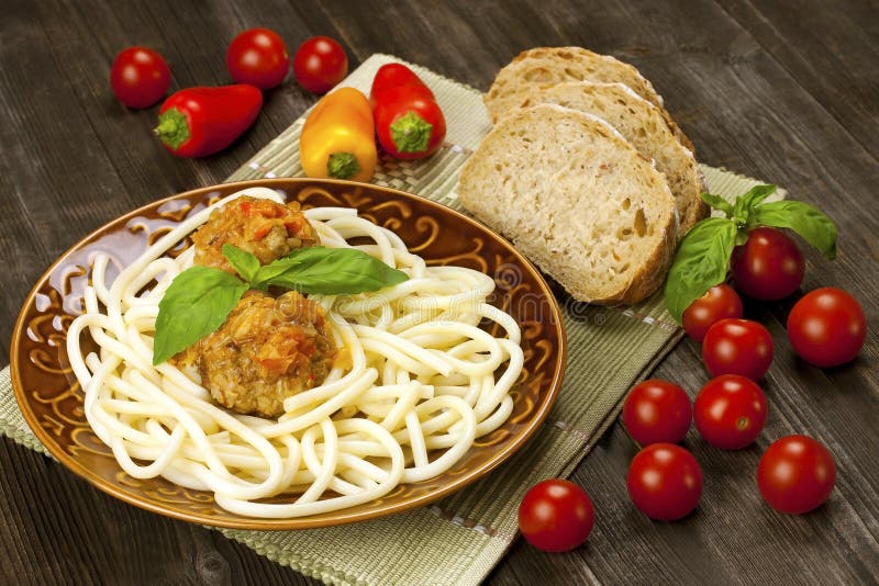 Meat Balls and Pasta with Tomato Sauce Stock Image - Image of minced ...