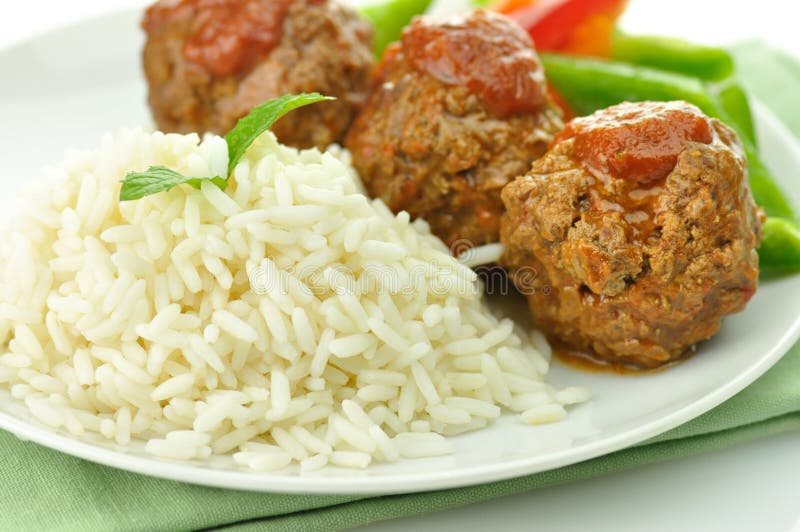 Meat balls with rice stock photo. Image of tasty, grilled - 17258262