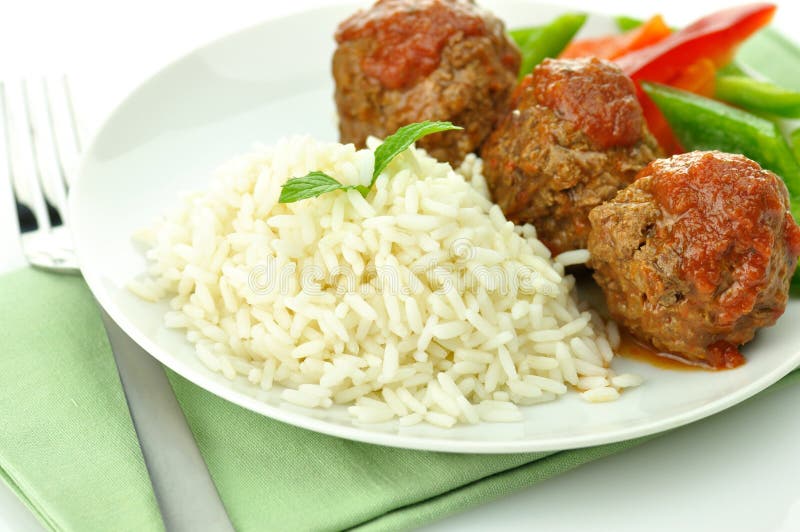 Meat balls with rice stock photo. Image of cuisine, beef - 17258288