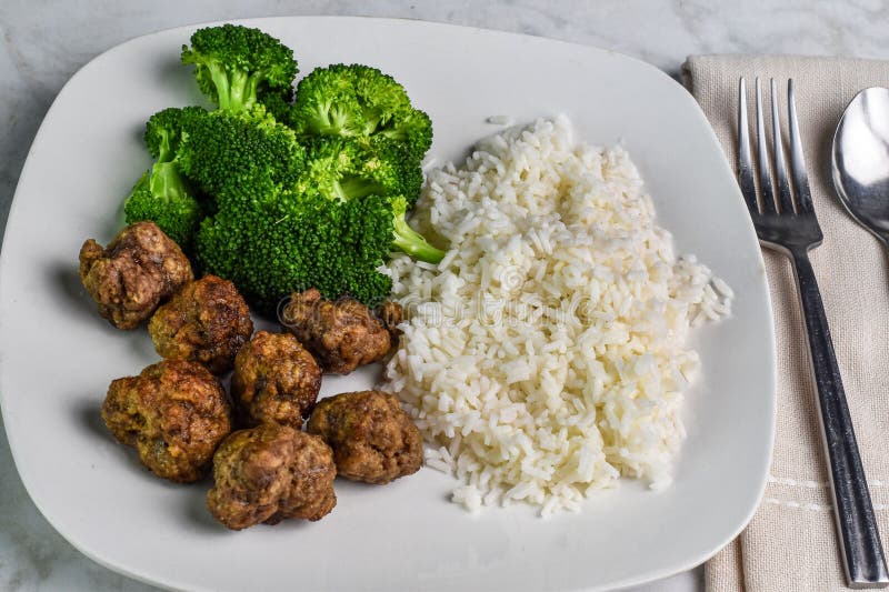 Meat Balls with Rice and Broccoli Stock Photo - Image of lunch, plant ...