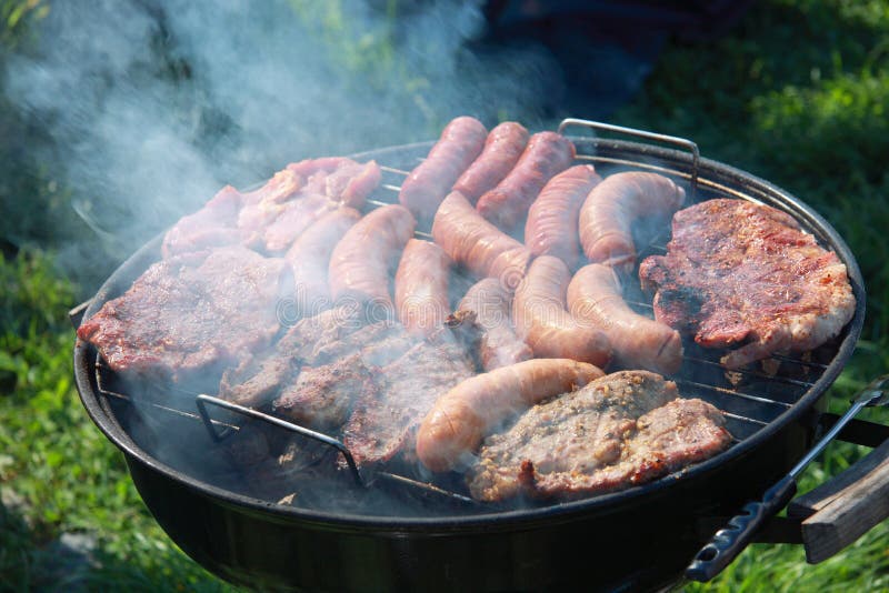 Meat on a barbeCue stock image. Image of evening, barbecuing - 5370465