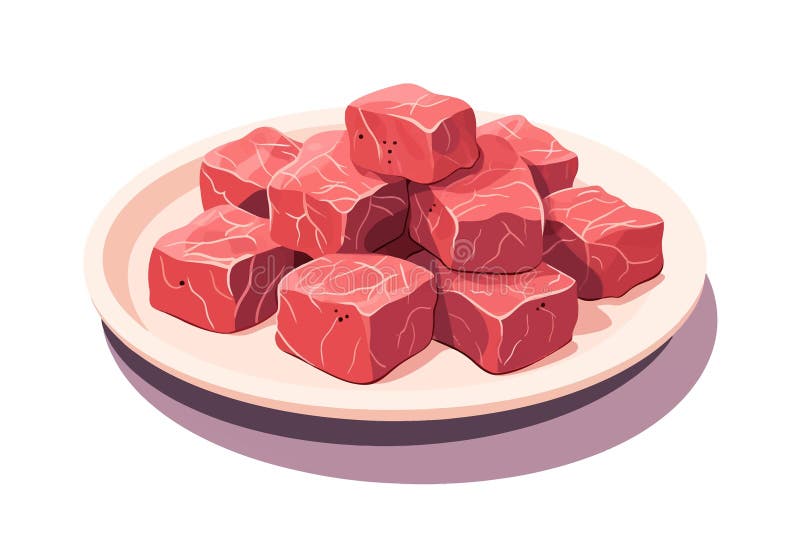 Meat Beef Cubes on Plate Vector Flat Isolated Vector Style Illustration ...
