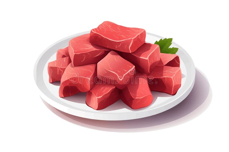Meat Beef Cubes on Plate Vector Flat Isolated Vector Style Illustration ...