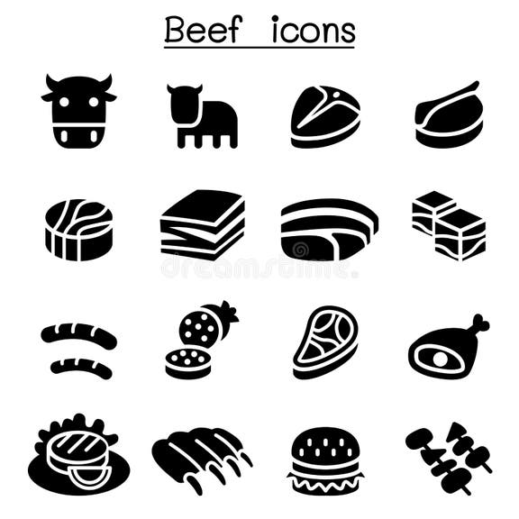 Meat , Beef icon set stock vector. Illustration of menu - 84498354