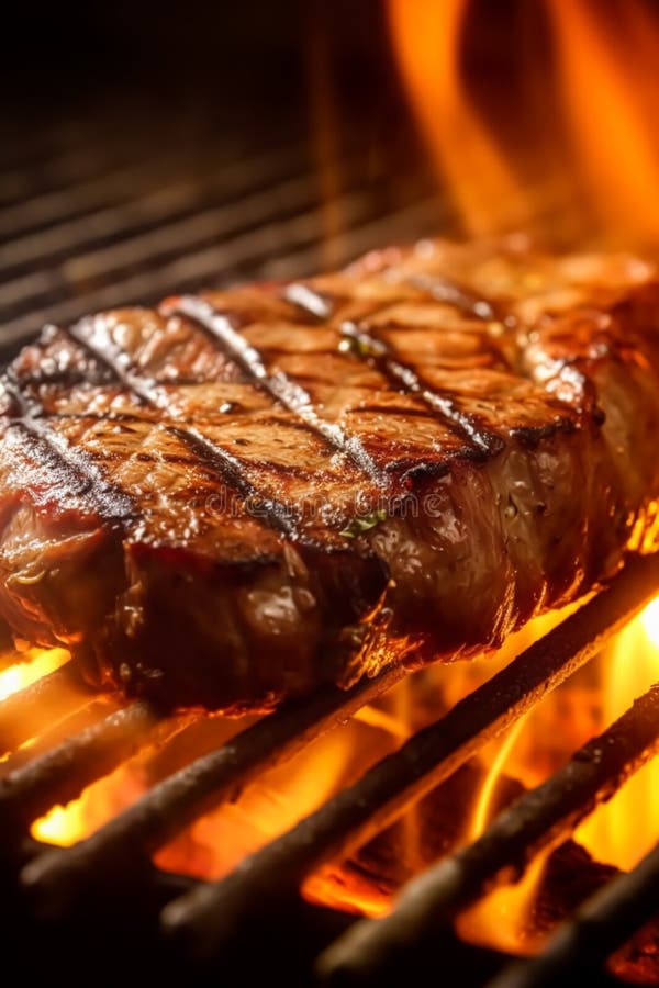 Meat Beef Steak Grilled on Fire, Food Bbq and Hot Grill, Generative Ai ...