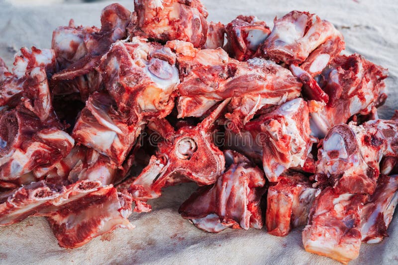 Meat on the Bone on the Counter at the Market. Soup Meat Set. Stock ...