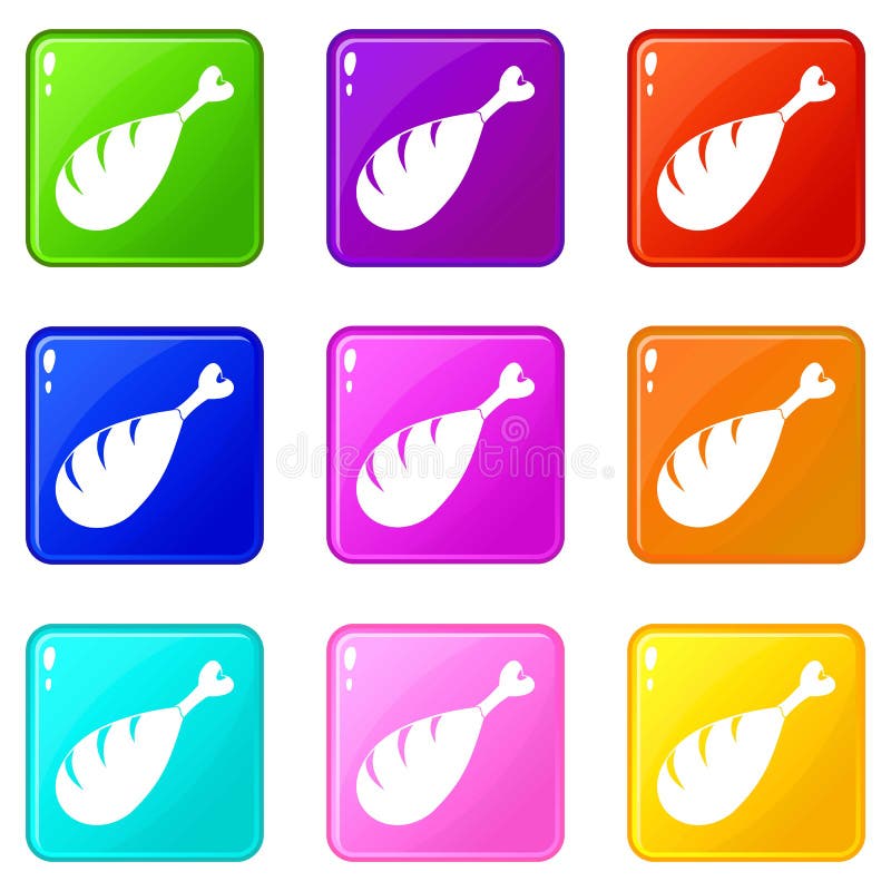 Meat on the Bone Icons 9 Set Stock Vector - Illustration of drumstick ...