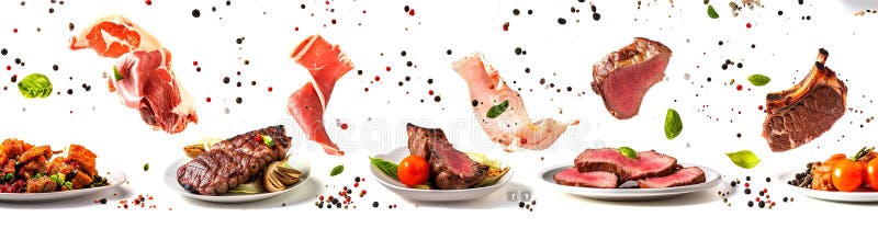 Meat Border in Horizontal Line Isolated on White. Different Types of ...