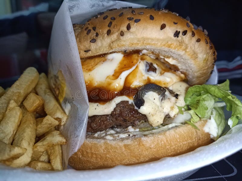 Meat Burger with Extra Cheese Stock Photo - Image of steaks, street ...