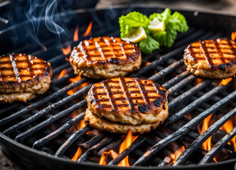 Meat burger on the grill stock illustration. Illustration of snack ...