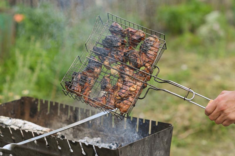 The Meat Burned on the Grill. Bbq Cooking Stock Photo - Image of dinner ...