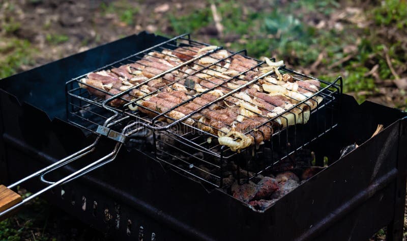 Meat burning on barbecue stock photo. Image of outdoor - 97725324