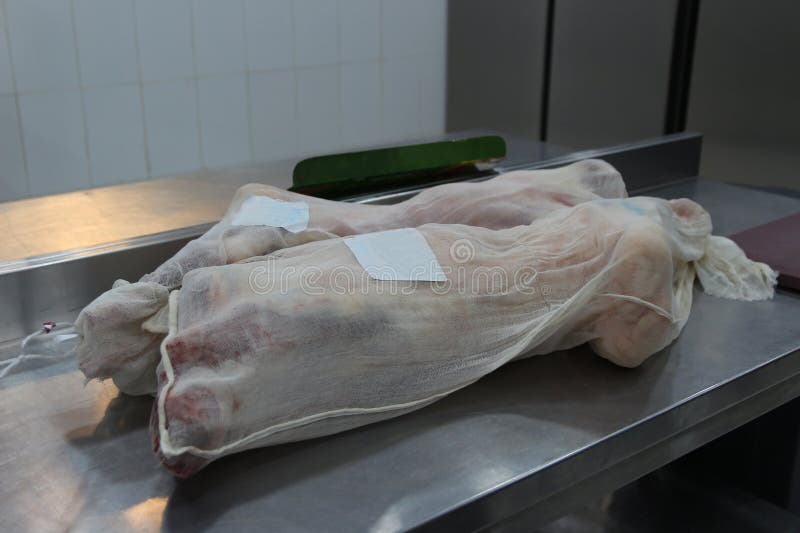 Meat Carcasses on the Cutting Table in the Restaurant Stock Image ...