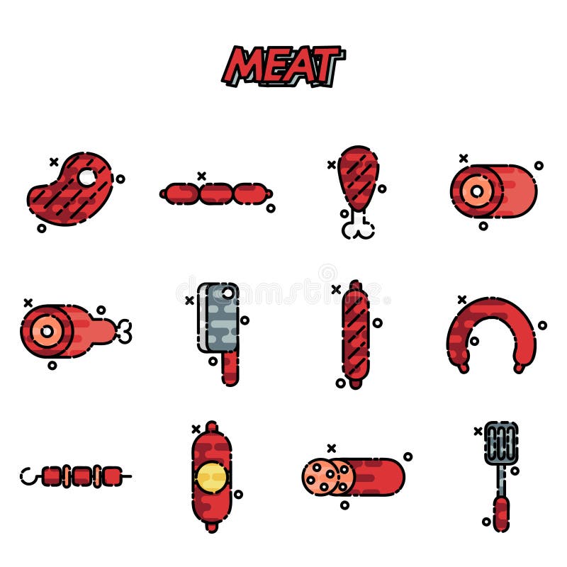 Meat cartoon concept icons stock vector. Illustration of cartoon - 95254737