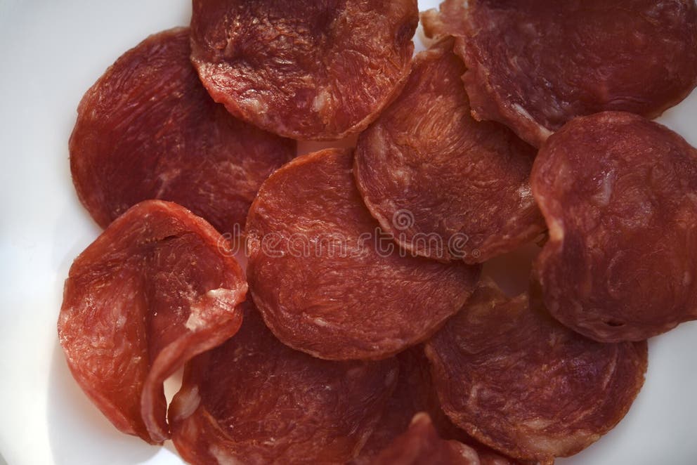 Meat Chips on a Plate. Dried Pieces of Meat Stock Image - Image of ...