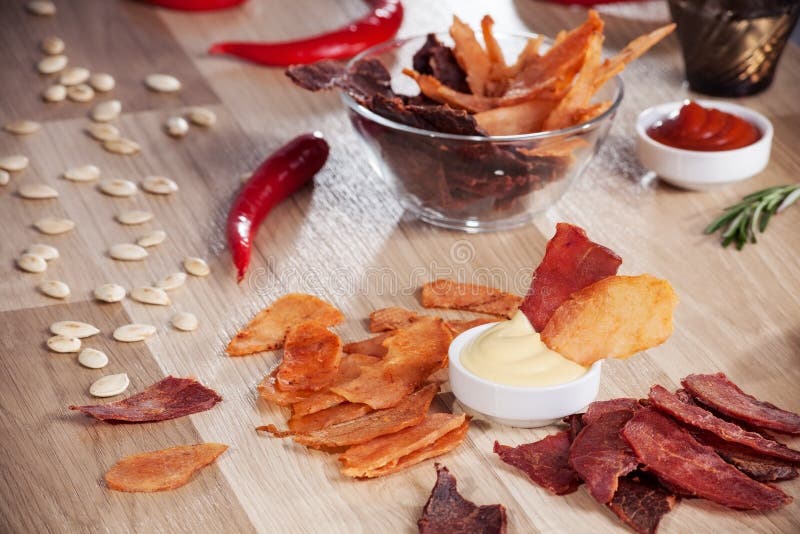 Meat chips stock image. Image of nutrition, orange, jerky - 54083211