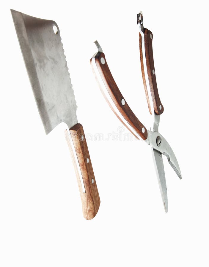 Meat Cleaver and Kitchen Scissors Stock Image - Image of handle ...