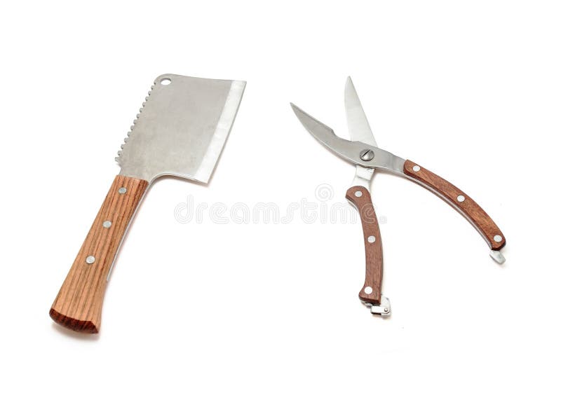 Meat Cleaver and Kitchen Scissors Stock Photo - Image of knife ...