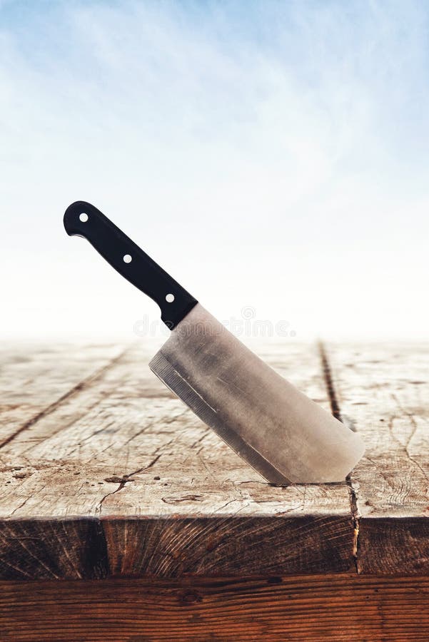 Meat Clever on Wooden Table Stock Image - Image of clever, wooden: 34630597