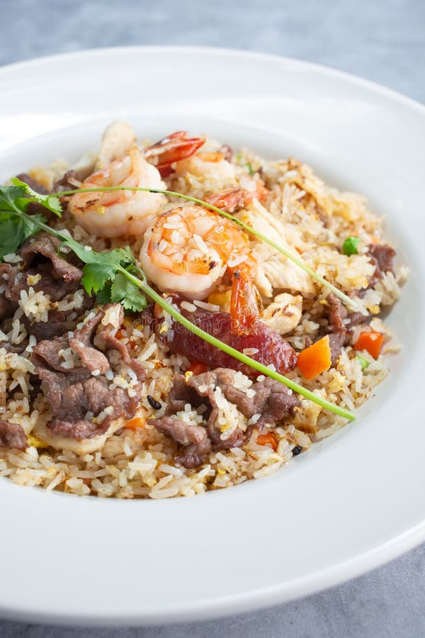 Meat Combo Fried Rice Shrimp Beef Stock Image - Image of restaurant ...
