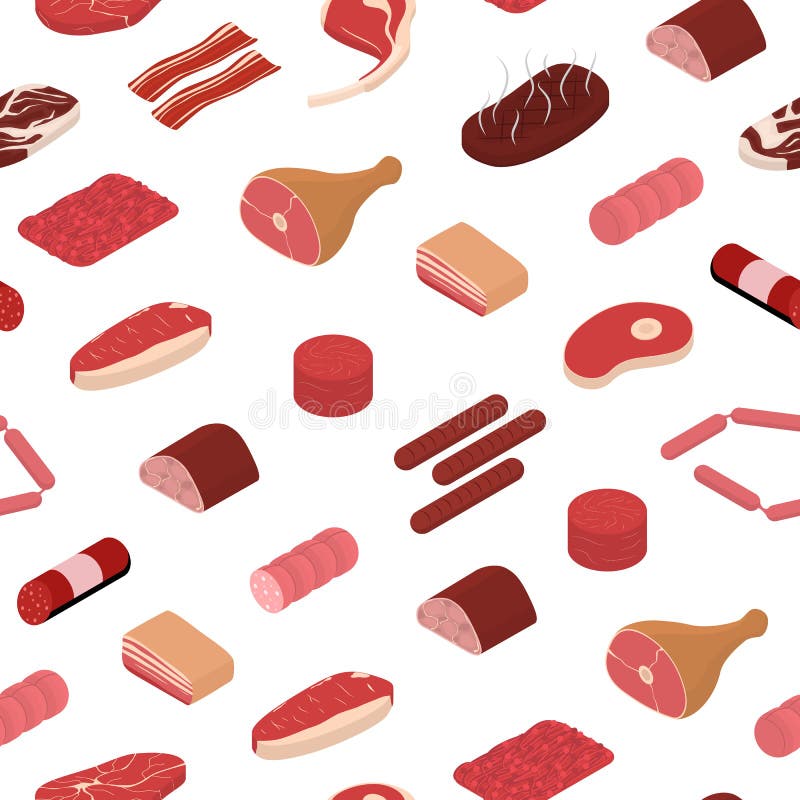 Meat Concept Seamless Pattern Background 3d Isometric View. Vector ...