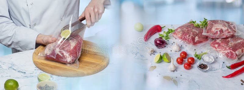 Meat Cooking Concept Using Vacuum Packaging Stock Image - Image of ...