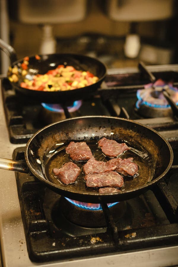 The Meat Cooking in the Pan Stock Photo - Image of grilling, nutrition ...