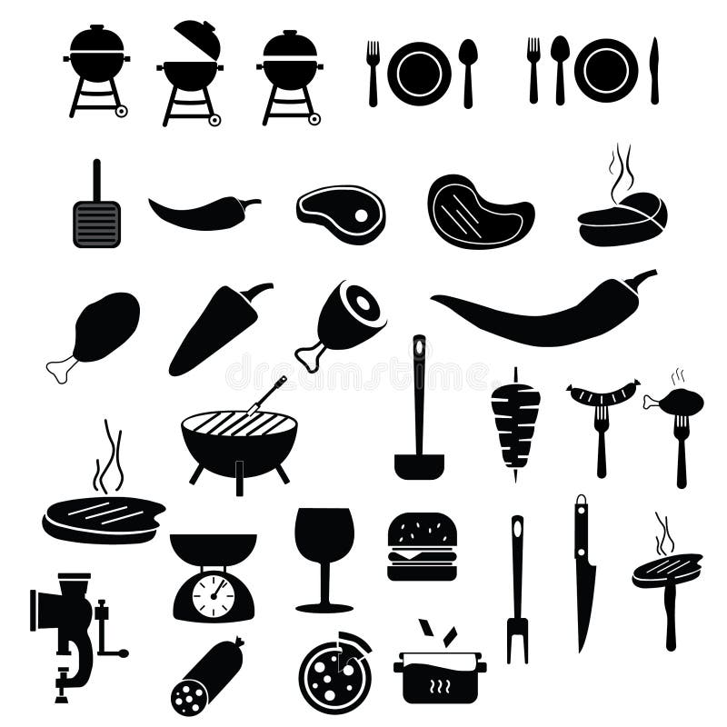 Meat and Cooking Tools Flat Vector Icons Set Stock Vector ...
