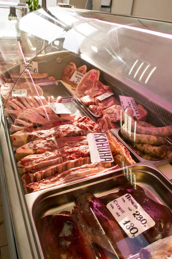 Meat Counter at the market stock photo. Image of processed - 50369200