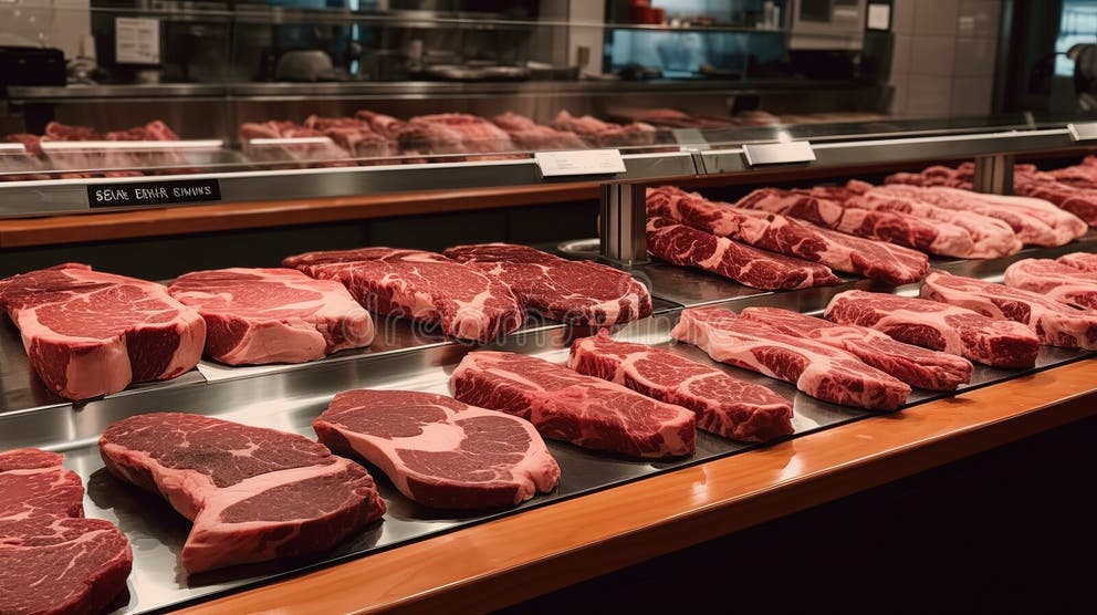 Meat in a Counter at a Meat Specialty Store. Stock Illustration ...