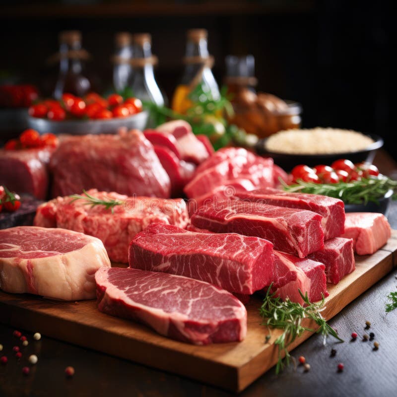 Meat Counter with a Variety of Meat Products Stock Illustration ...