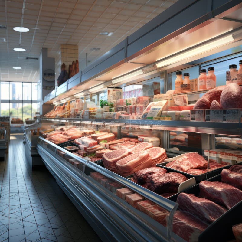 Meat Counter with a Variety of Meat Products Stock Illustration ...