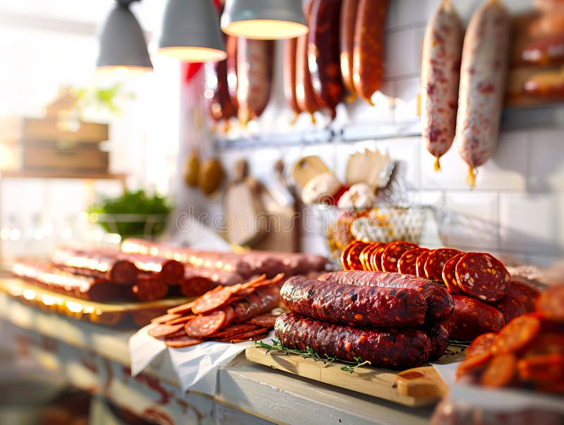A Meat Counter with Various Types of Sausages Stock Image - Image of ...