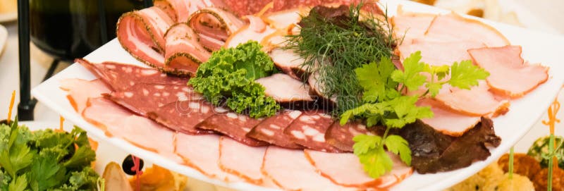 Meat Cut from Ham, Sausage and Bacon. Snack for Alcohol on the Festive ...