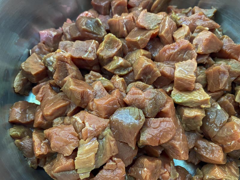 Meat Cut into Morsel Sized Pieces. Marinated Stock Image - Image of ...