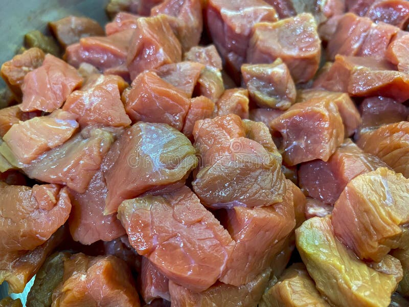 Meat Cut into Morsel Sized Pieces. Marinated Stock Photo - Image of ...