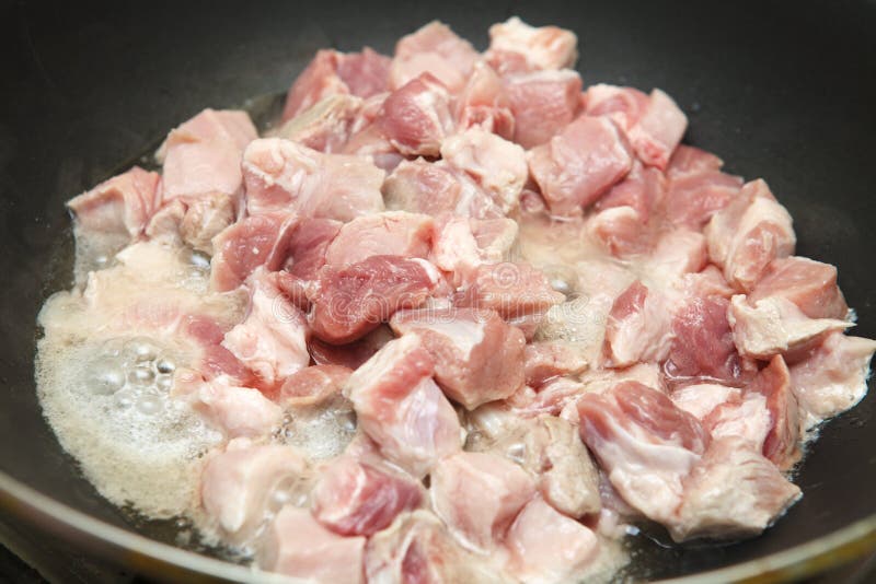 Meat cut into pieces fried stock photo. Image of close - 58358414