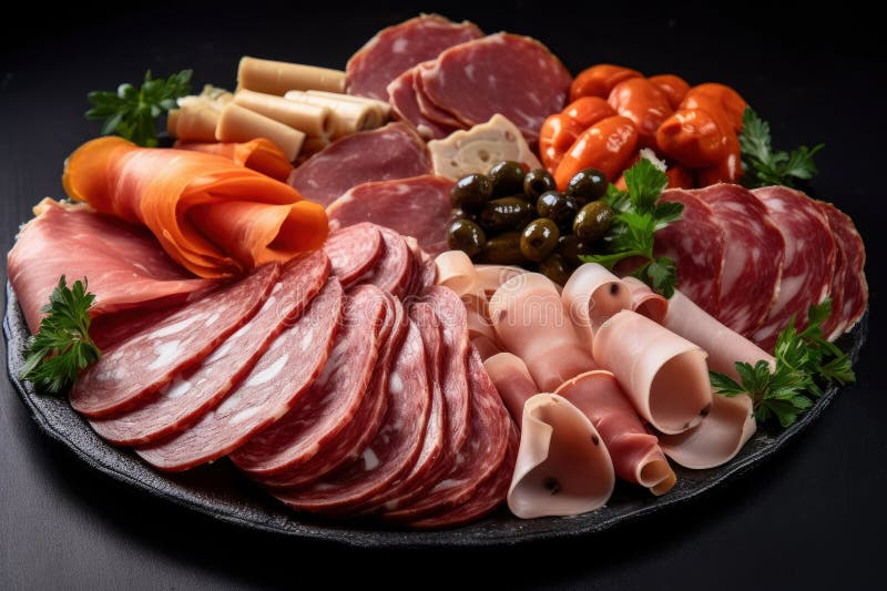 Meat Cuts from Different Varieties of Sausage and Ham with Vegetables ...