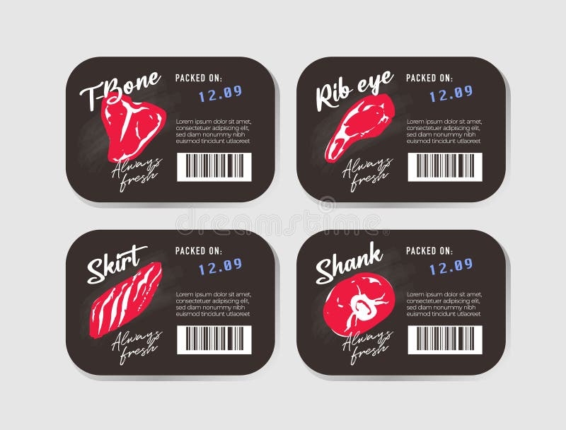 Meat Cuts Emblem Sticker Set Stock Vector - Illustration of skirt ...