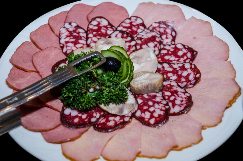 Meat Cuts on a Plate, Close-up. Stock Image - Image of appetizer, close ...