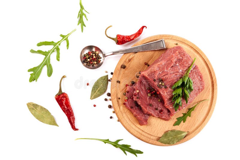 Meat on a Cutting Board on White Background. Stock Image - Image of ...