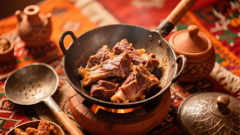 Meat Dish with Bones Cooked in Pan Stock Photo - Image of eastern, bone ...